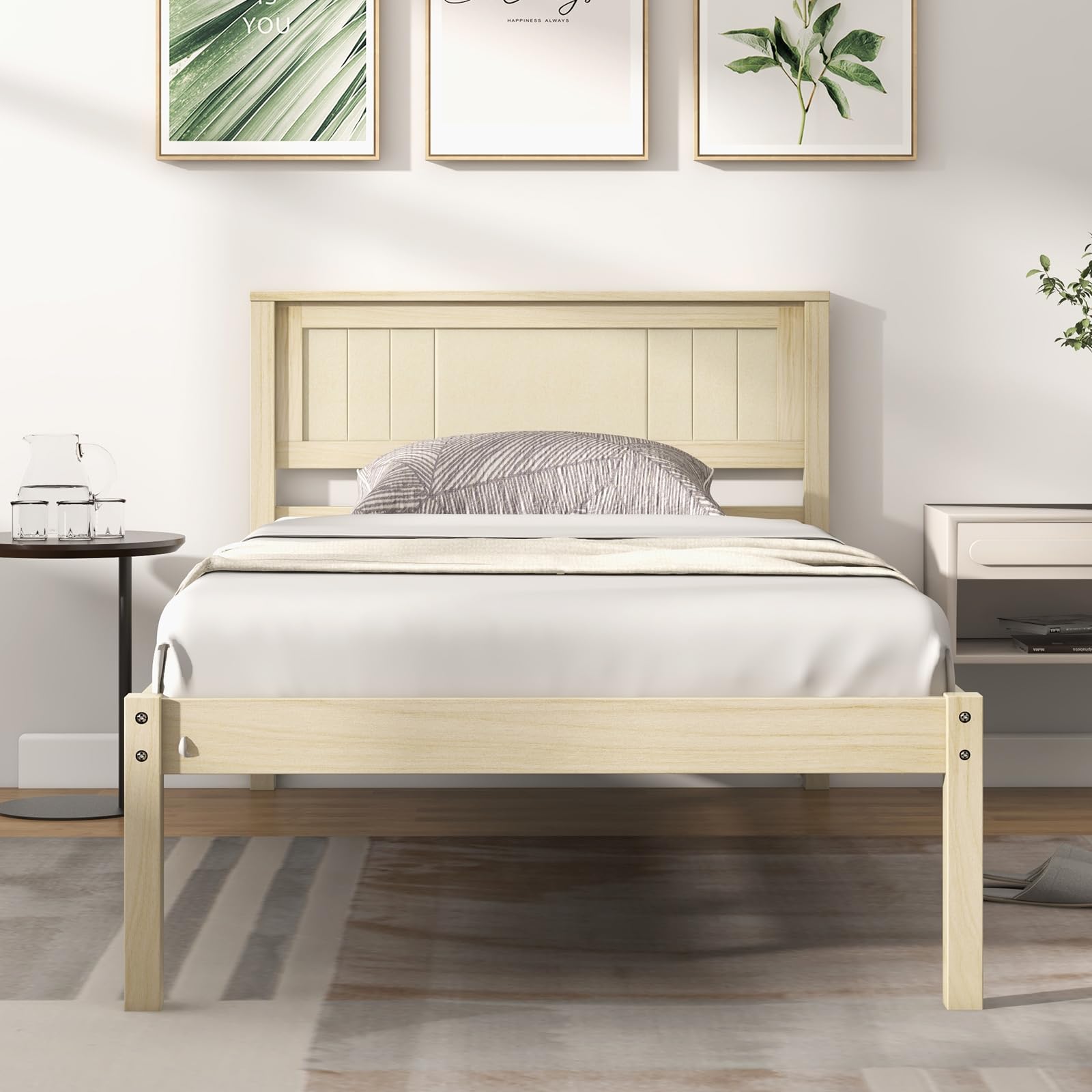 Pine Wood Platform Bed Frame w/ Headboard - KOMFOTT