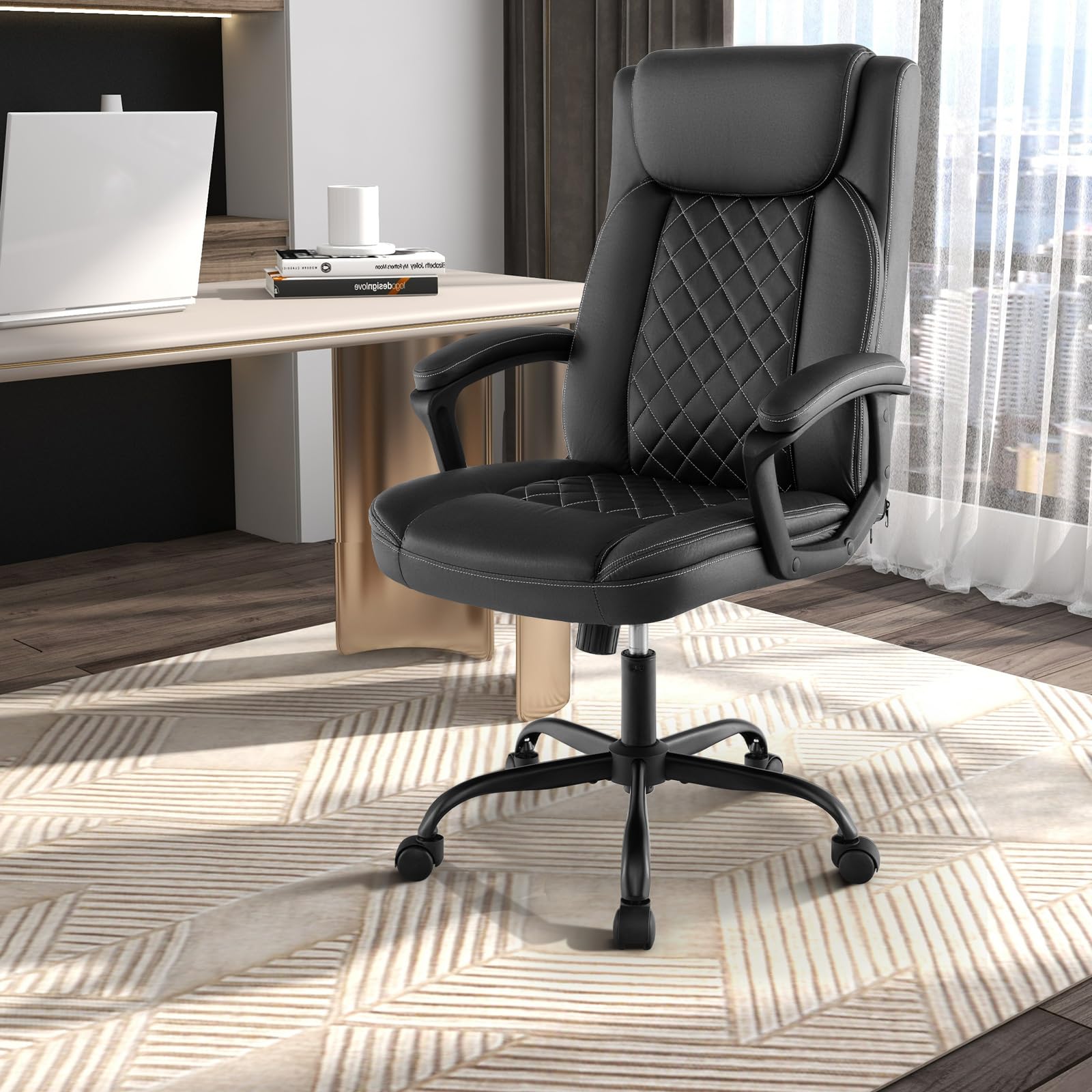 KOMFOTT Executive Office Chair, Leather Like Desk Chair with Thick Hea