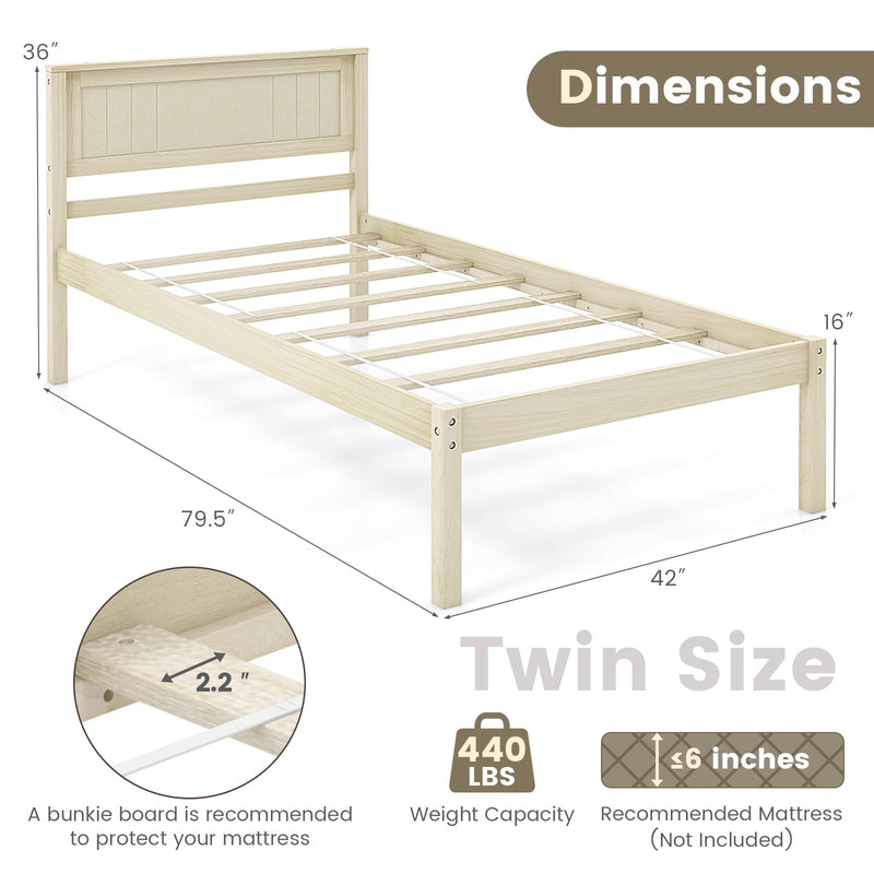 Pine Wood Platform Bed Frame W Headboard Komfott