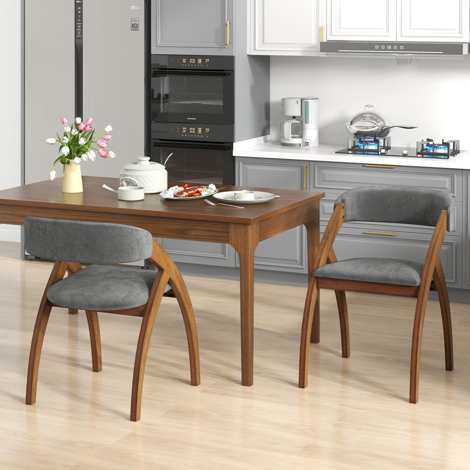 KOMFOTT Wooden Dining Chairs Set of 2/4, Upholstered Kitchen Chairs w/