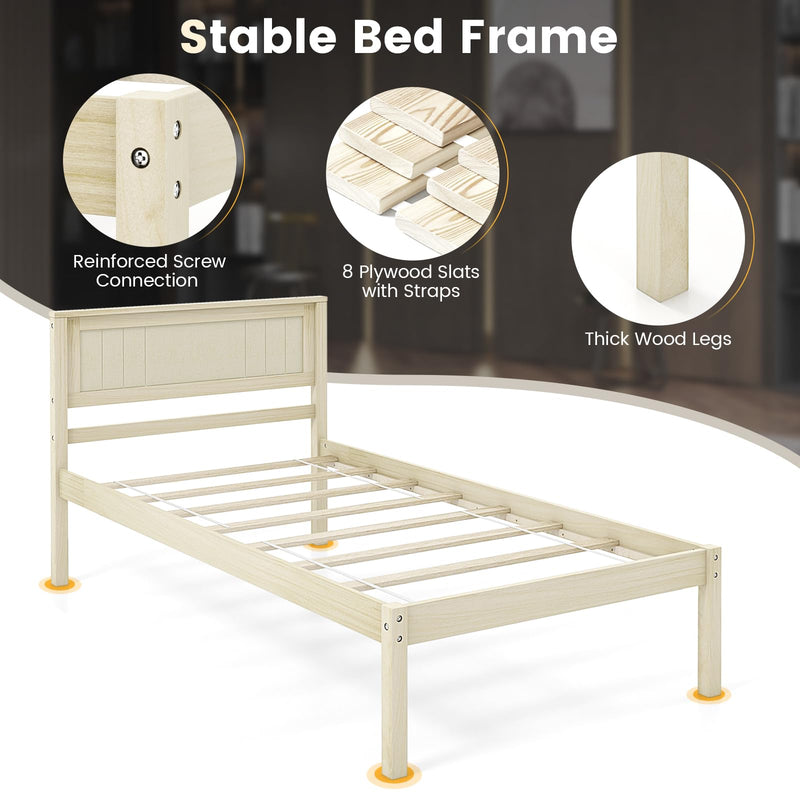 Pine Wood Platform Bed Frame W Headboard Komfott